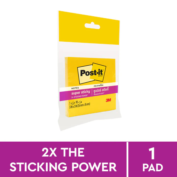 Post-it® 654-1ss3y Hb Yellow Super Sticky Notes 3x3", 90sheets ...