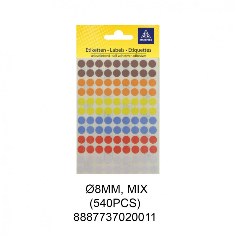 MS- COLOUR LABEL DOTS 8MM , MIX – Popular Book Company Pte Ltd