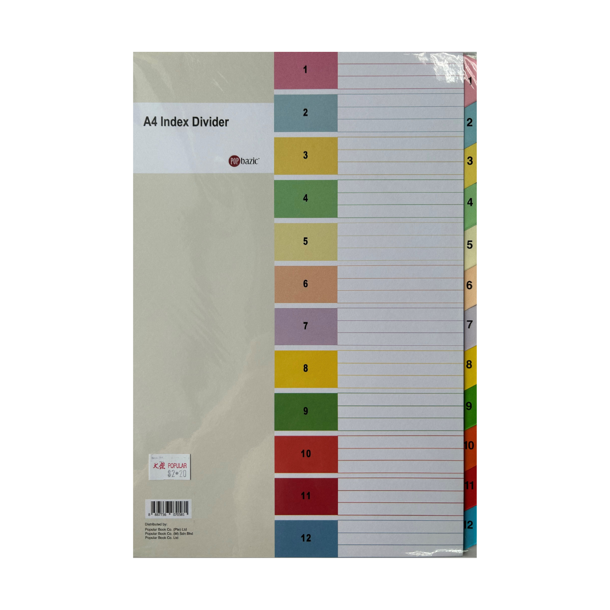 POP BAZIC Colour Index Divider A4 1-12 (12 Sheets) – Popular Book ...